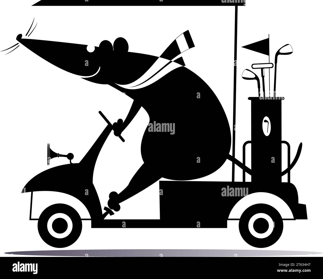 Cute rat or mouse rides the golf cart. Cartoon rat or mouse is going to ...