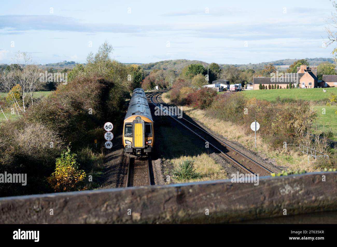 West Midlands Railway class 172 diesel train seen from Edstone Aqueduct ...