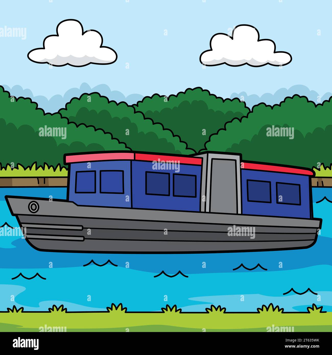 Narrowboat Vehicle Colored Cartoon Illustration Stock Vector Image ...
