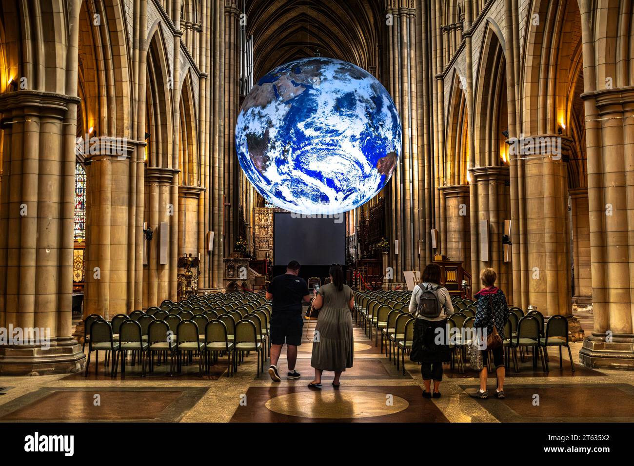 The touring artwork, Gaia by artist Luke Jerram inside Truro Cathedral ...