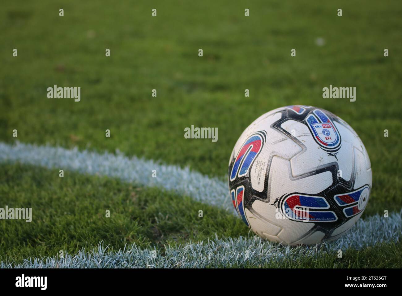 EFL Puma Ball on Corner Spot of Football Pitch Stock Photo - Alamy