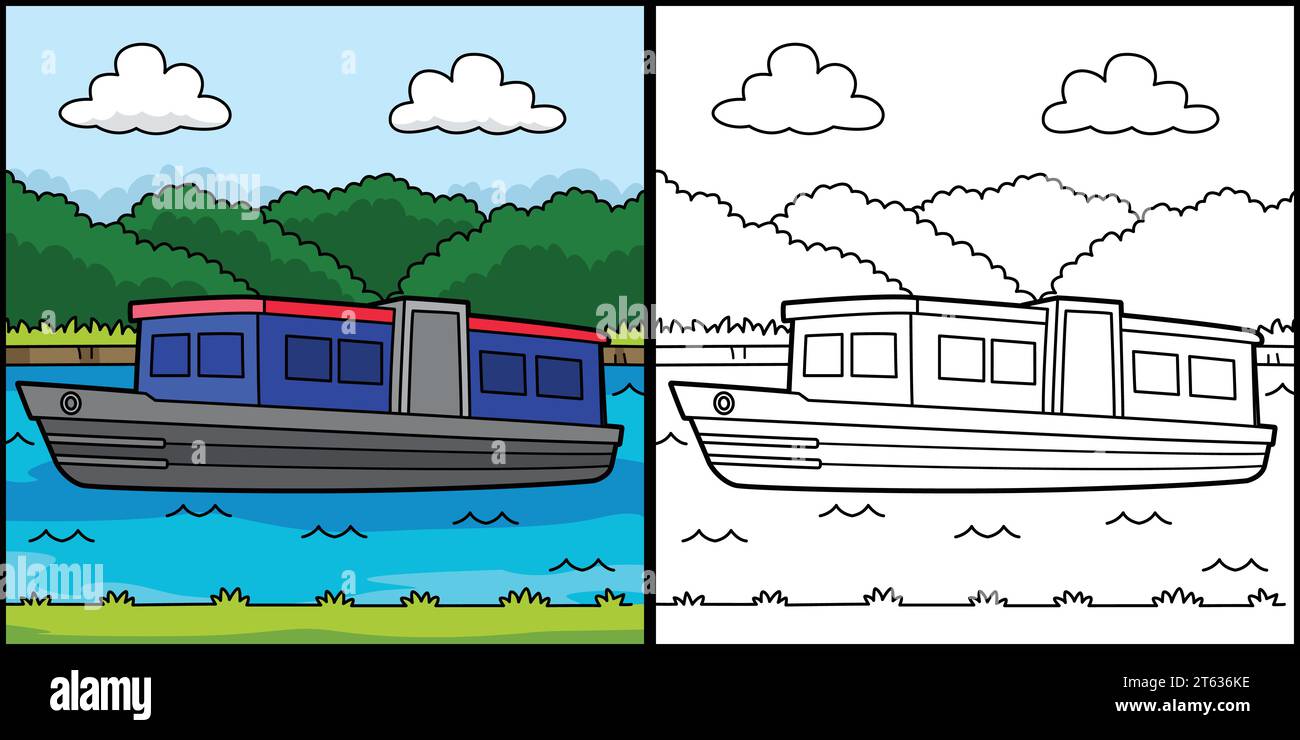 Narrowboat Coloring Page Colored Illustration Stock Vector Image & Art ...
