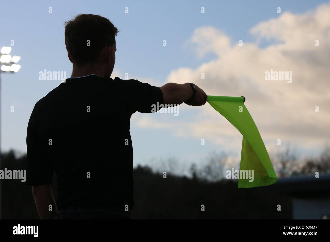 Football Linesman Flagging for Offside Stock Photo - Alamy