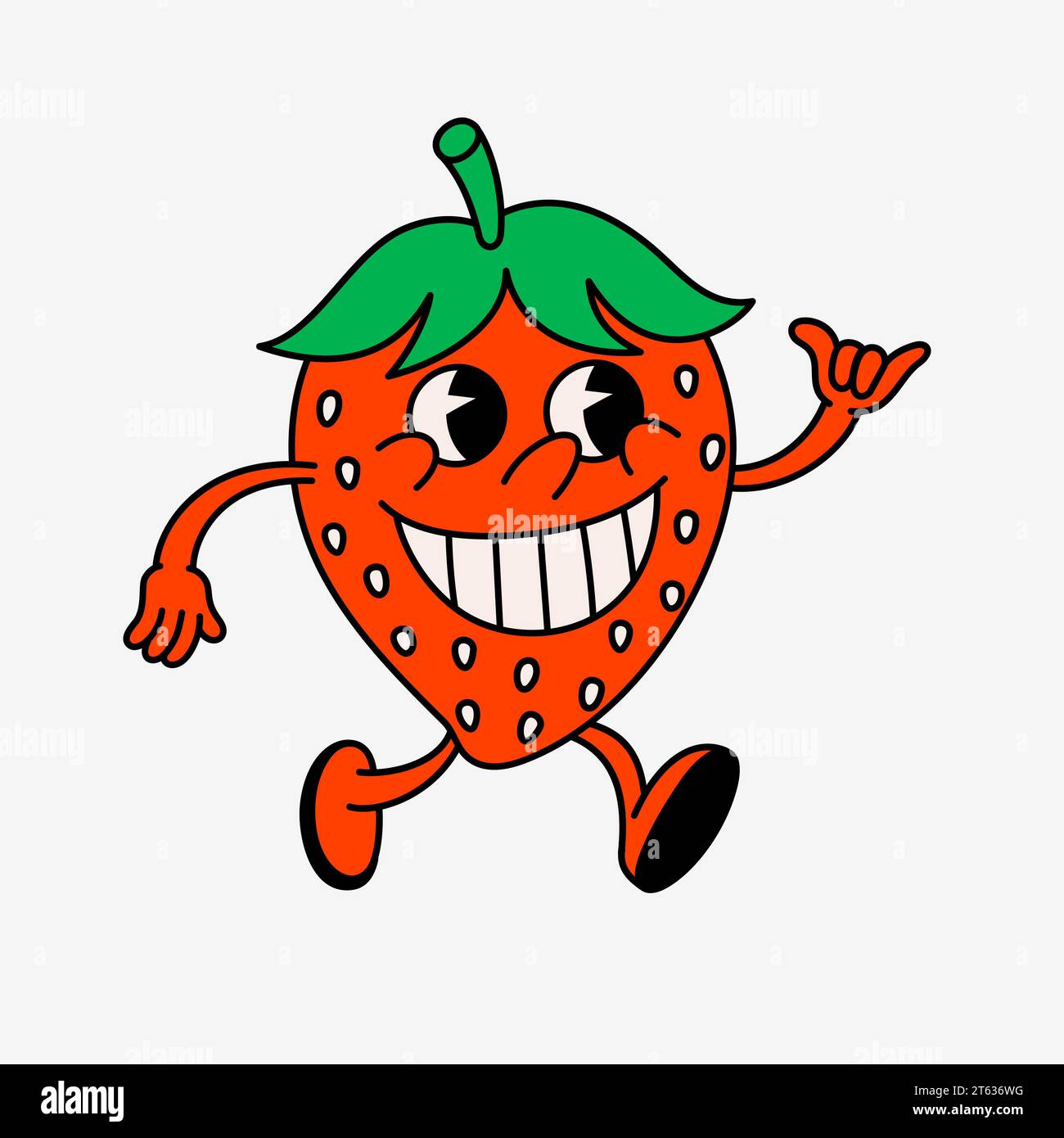 Retro style cartoon strawberry character with smile. Groovy vintage 70s ...