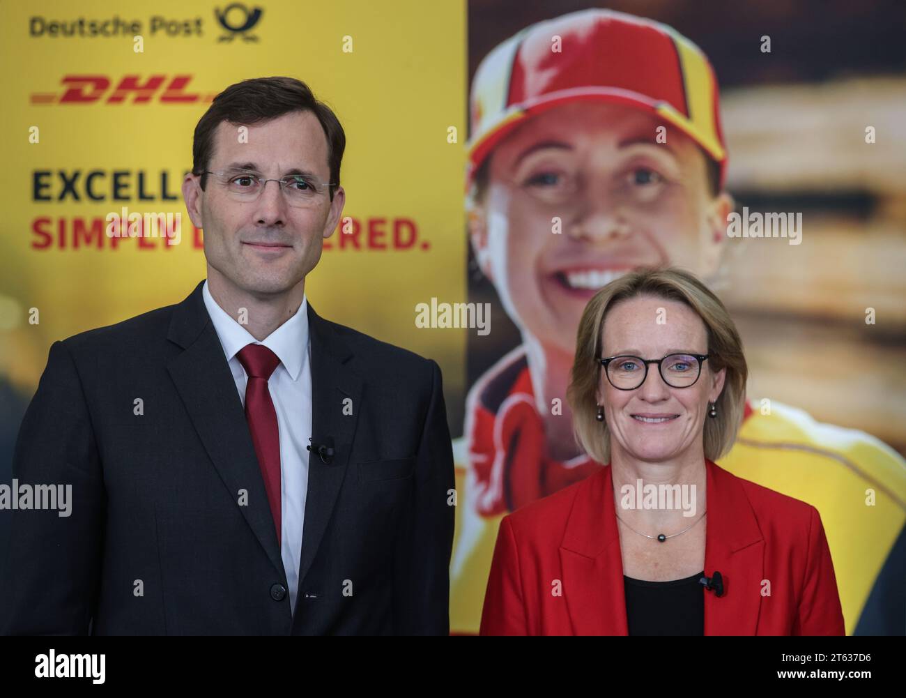 Bonn, Germany. 08th Nov, 2023. Tobias Meyer, CEO of DHL Group, and ...