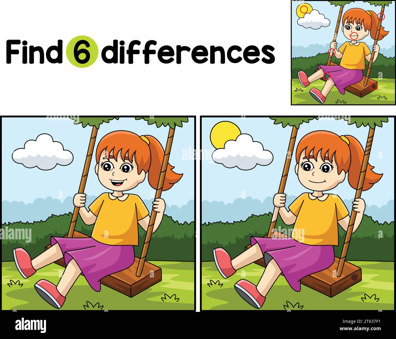Girl On A Swing Find The Differences Stock Vector Image & Art - Alamy