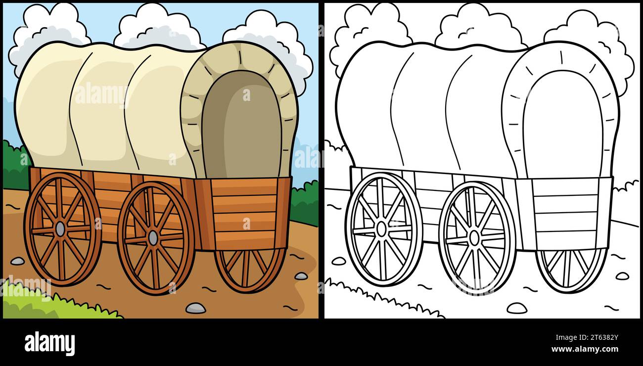 Wagon Vehicle Coloring Page Colored Illustration Stock Vector Image ...