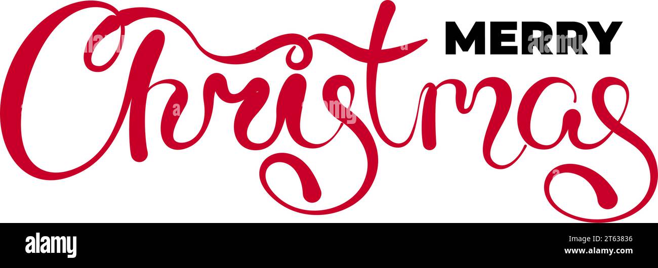 Merry Christmas text hand drawn calligraphic lettering design template ...