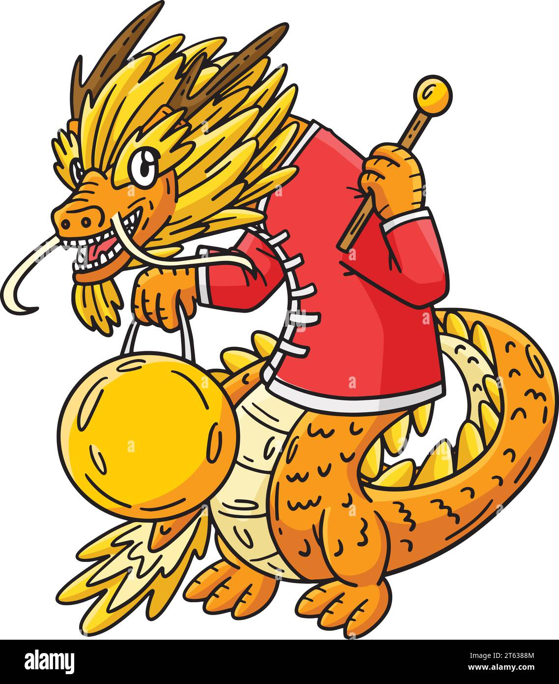 Year of the Dragon Holding Gong Cartoon Clipart Stock Vector Image ...