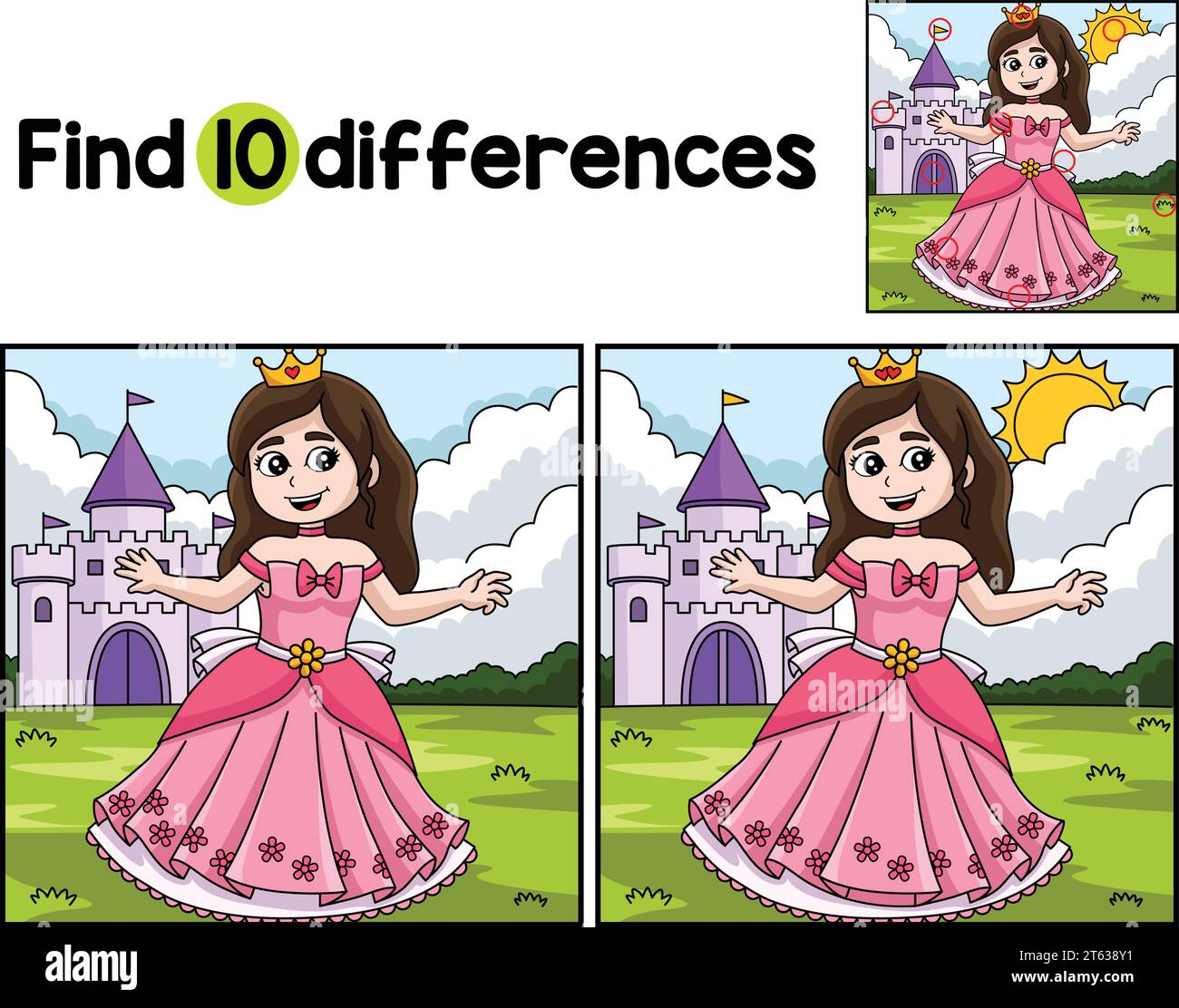 Princess In front of Castle Find The Differences Stock Vector Image ...