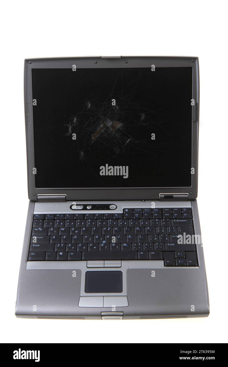 old damaged notebook isolated on the white background Stock Photo - Alamy