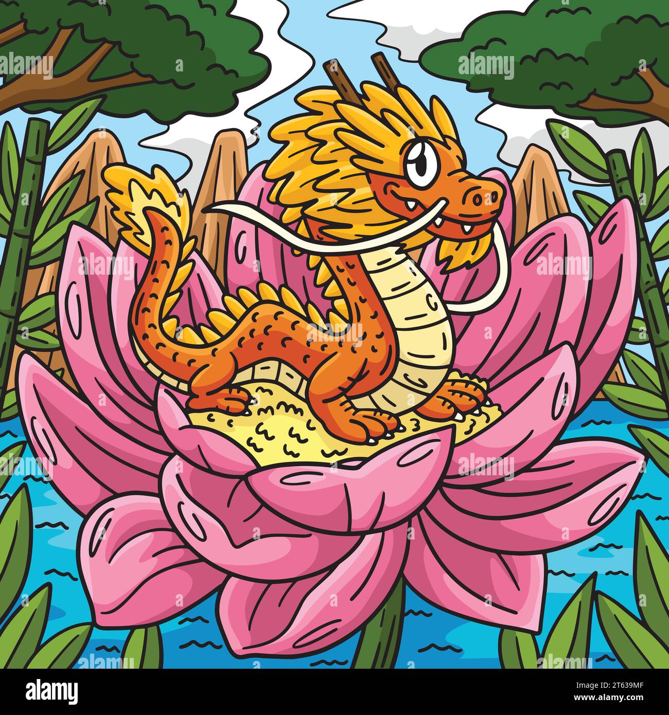Year of the Dragon Small Flower Colored Cartoon Stock Vector Image ...