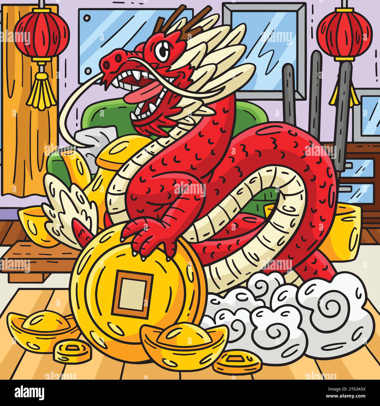 Year of the Dragon Cloud Coin Base Colored Cartoon Stock Vector Image ...