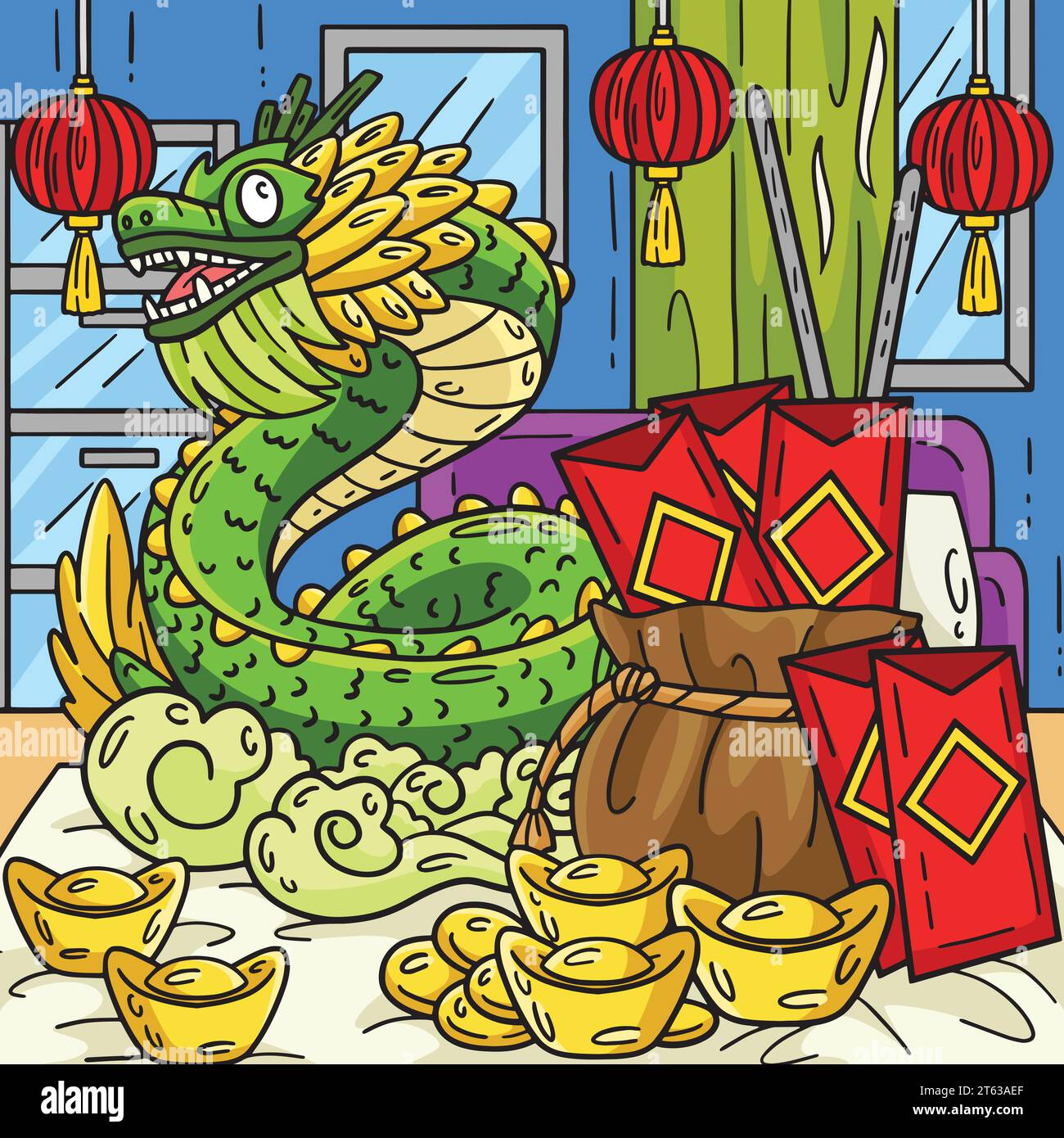 Year of the Dragon Statue and Angpao Colored Stock Vector Image & Art ...