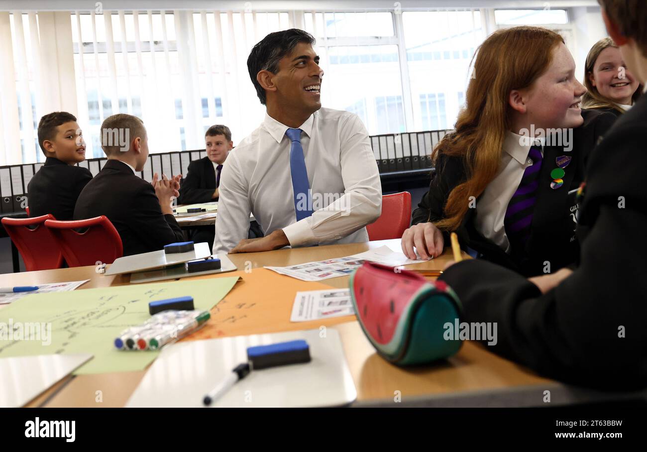 Prime Minister Rishi Sunak during a visit to Giles Academy in Old Leake ...