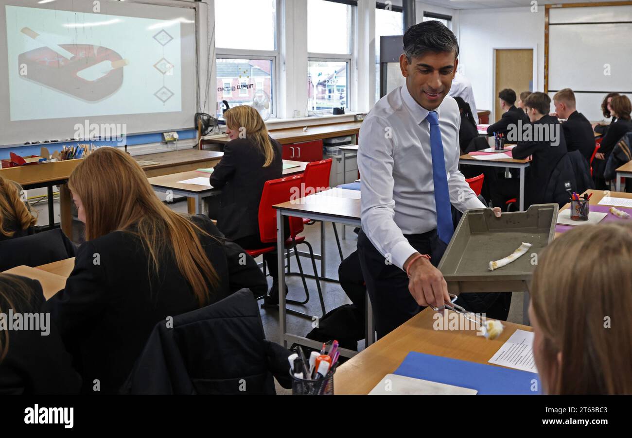 Prime Minister Rishi Sunak during a visit to Giles Academy in Old Leake ...