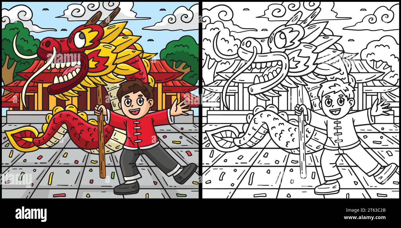 Year of the Dragon Dragon Dance Illustration Stock Vector Image & Art ...