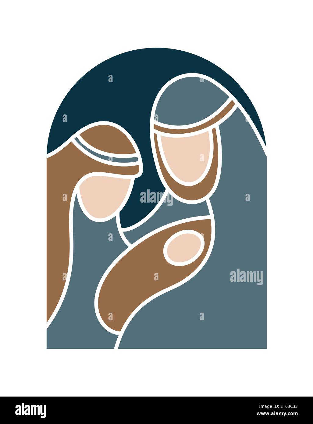 Color Christmas Vector Christian icon baby Jesus with Mary and Joseph ...
