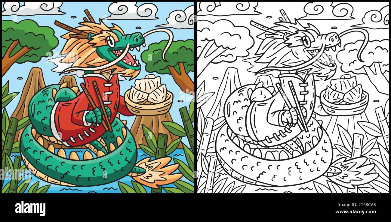 Year of the Dragon Eating Dumplings Illustration Stock Vector Image ...