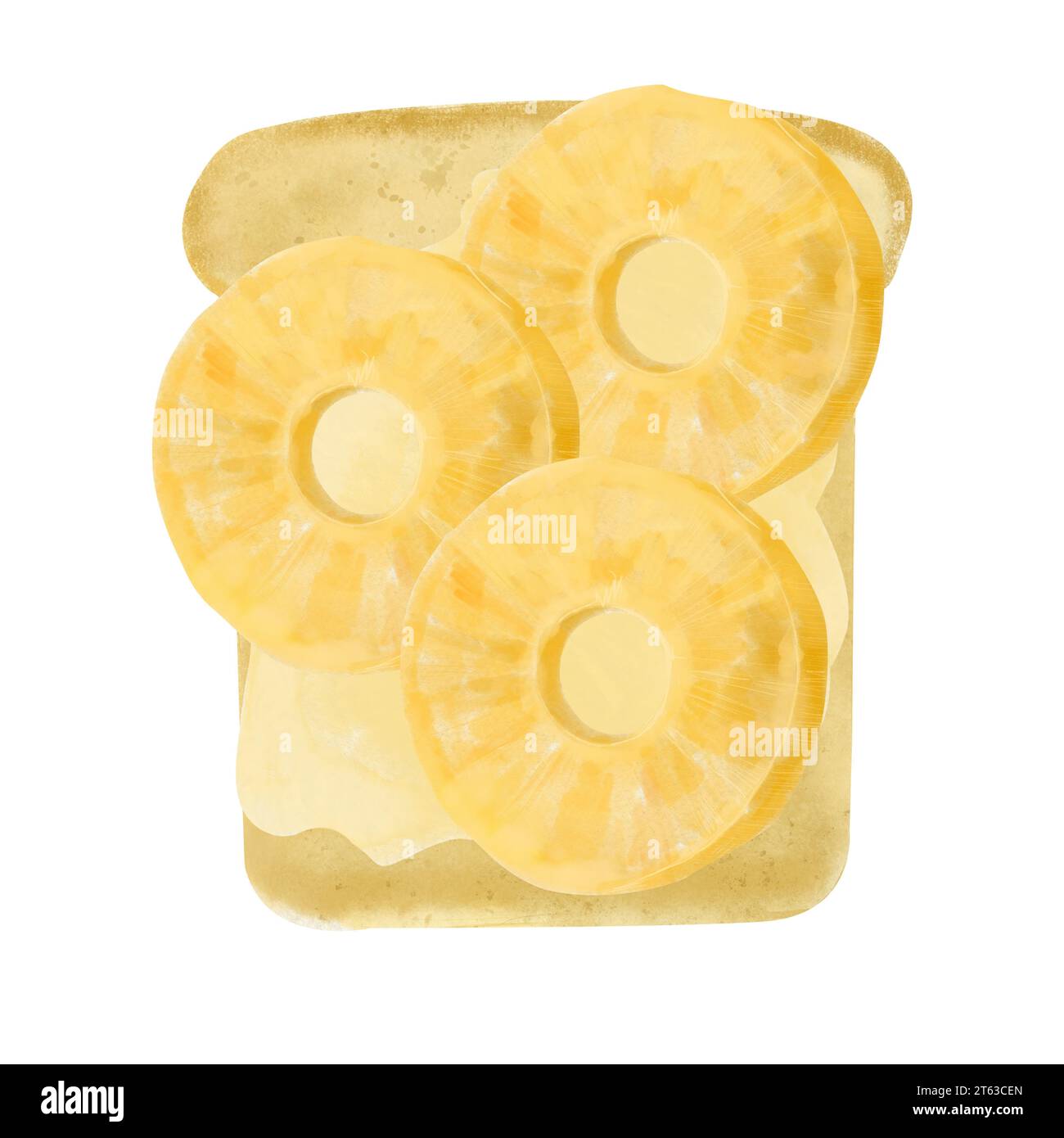 Toast with bruschetta and juicy pineapple, watercolor food illustration ...