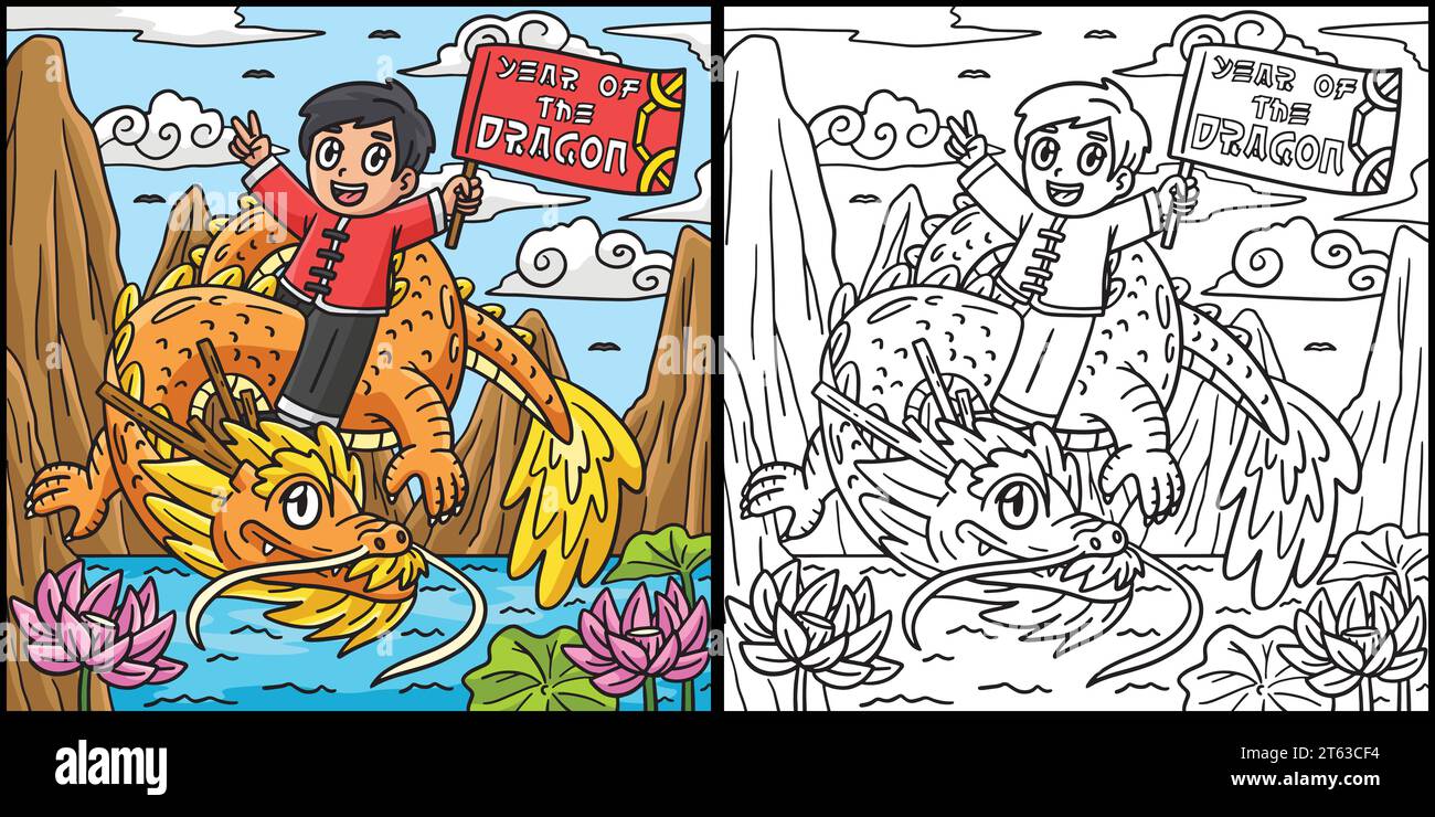 Year of the Dragon Boy Riding Dragon Illustration Stock Vector Image ...