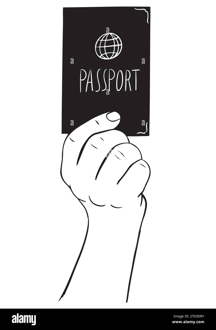 The hand is holding passports. Linear vector drawing, document control ...