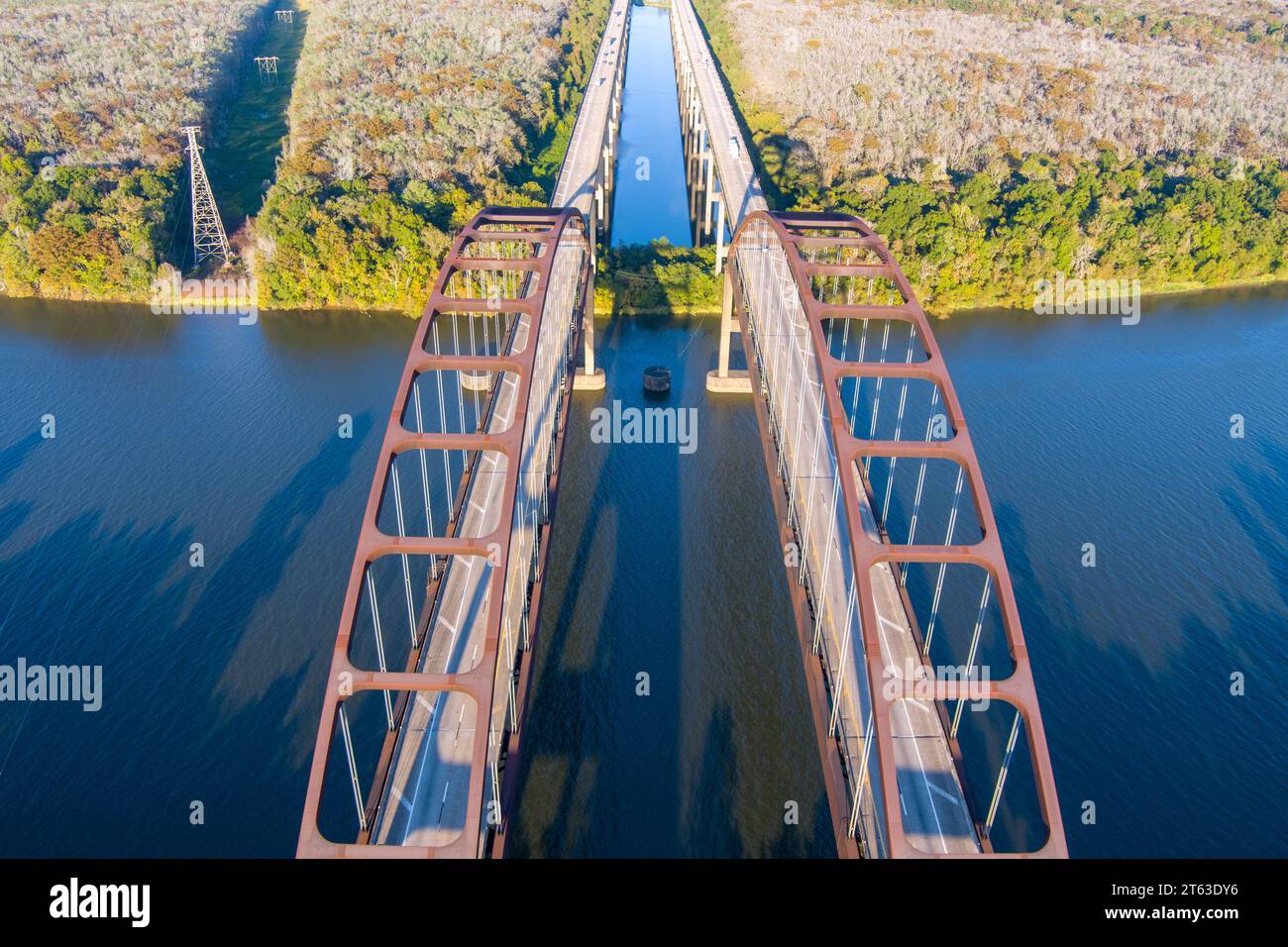 Aerial view of Dolly Parton bridge near Mobile, Alabama in November ...