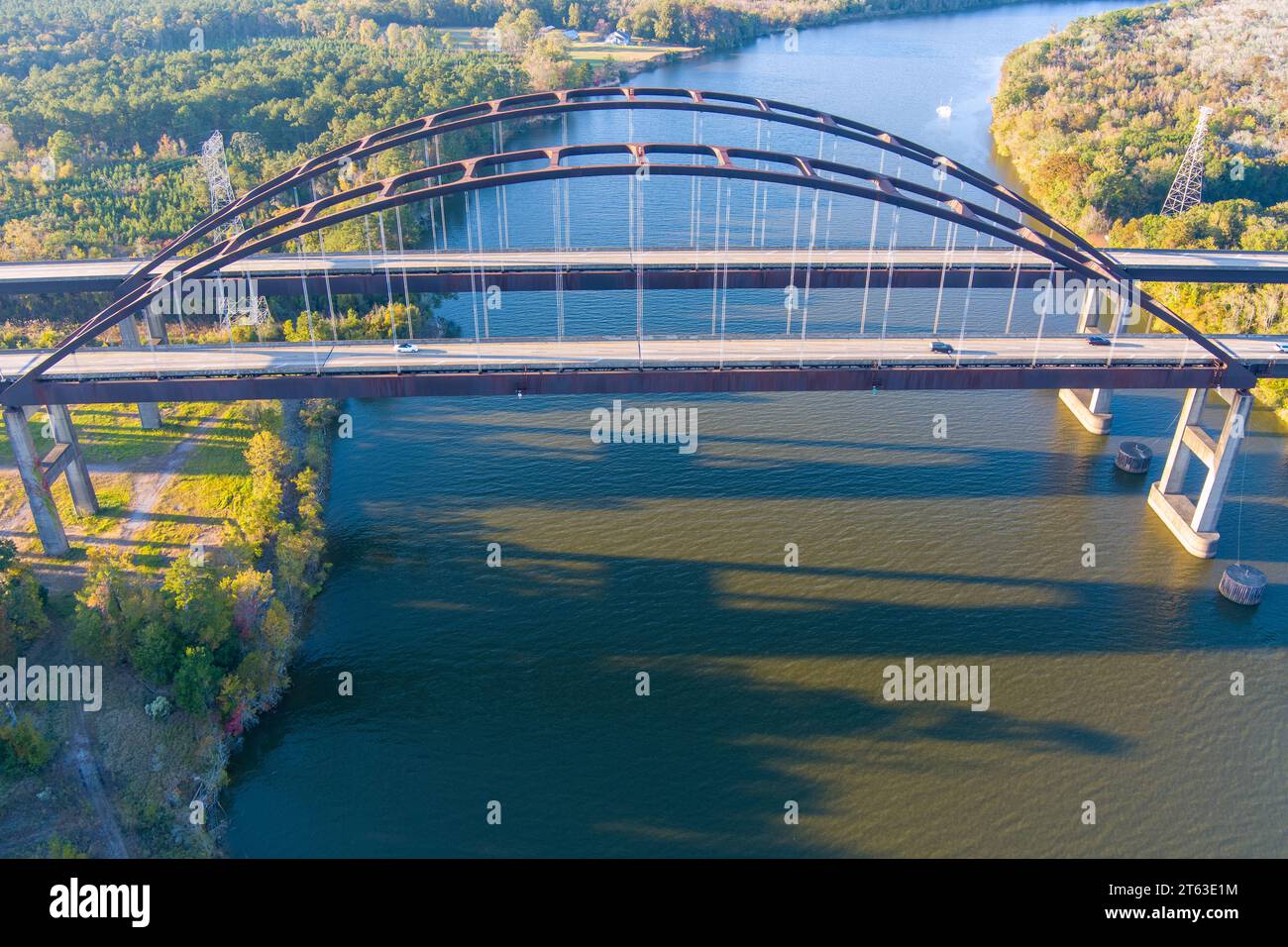 Aerial view of Dolly Parton bridge near Mobile, Alabama in November ...