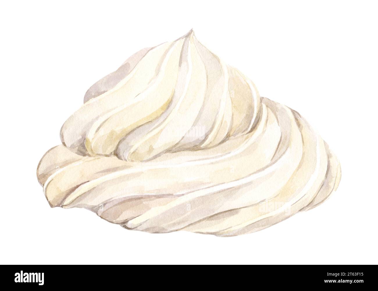 Whirlpool of whipped cream on a white background. Watercolor realistic ...