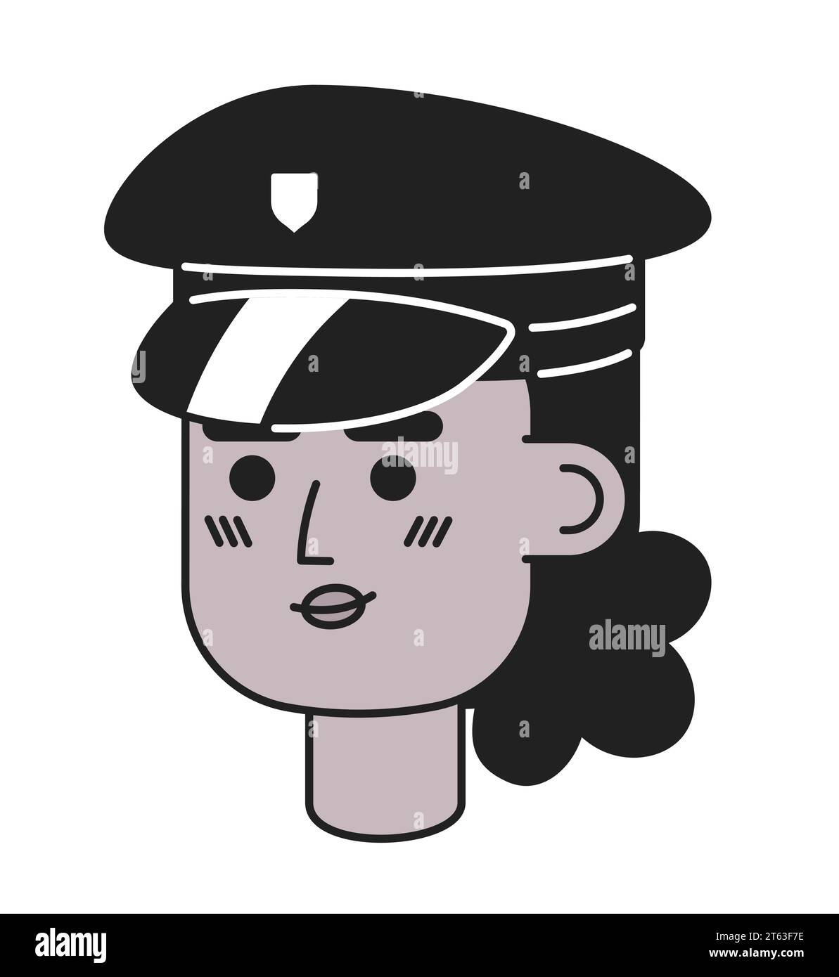 African american police officer woman black and white 2D vector avatar ...