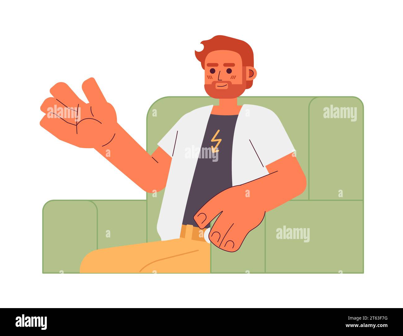 Bearded Caucasian Man Sitting In Armchair 2d Cartoon Character Stock