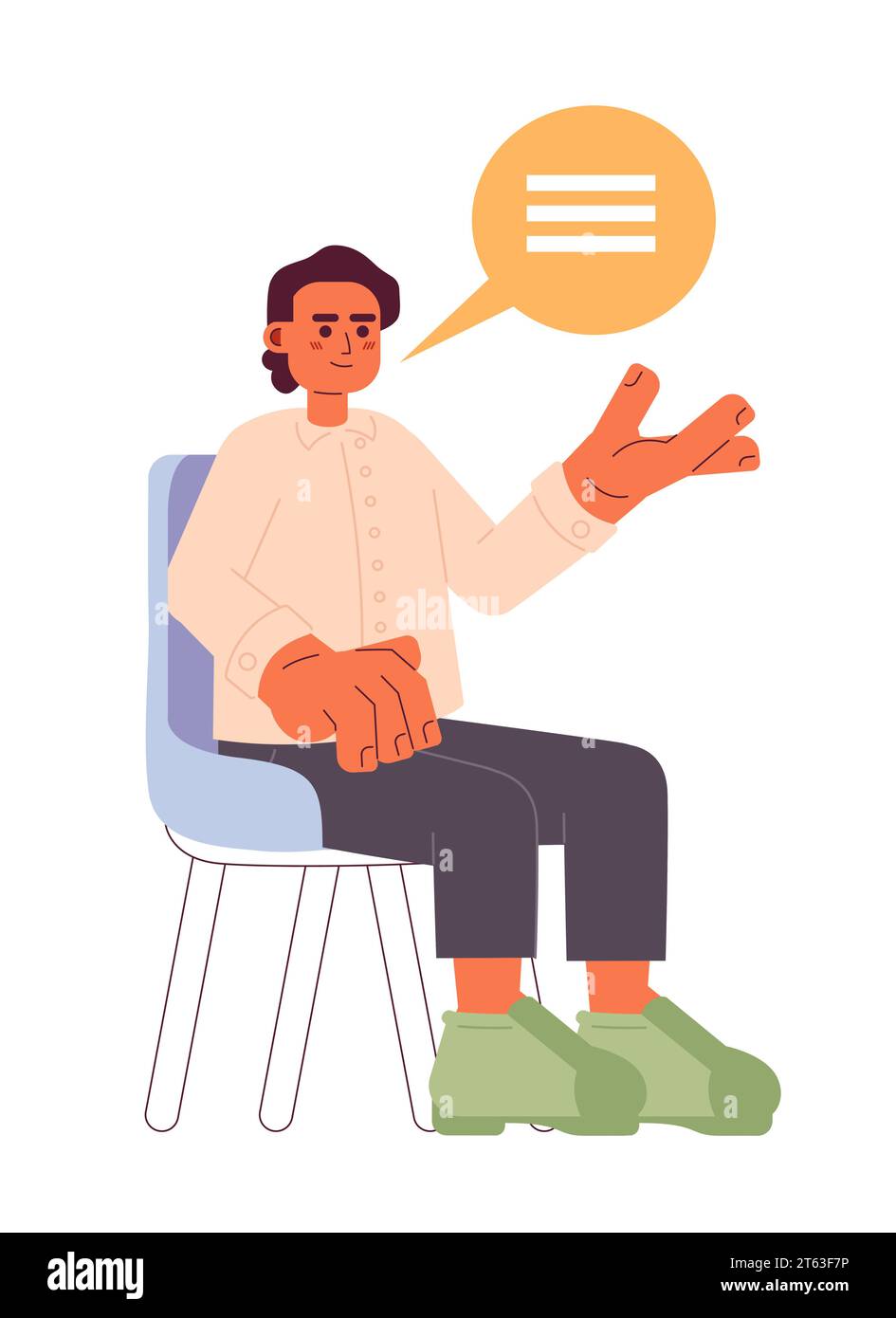 South asian job candidate man speaking answering 2D cartoon character ...
