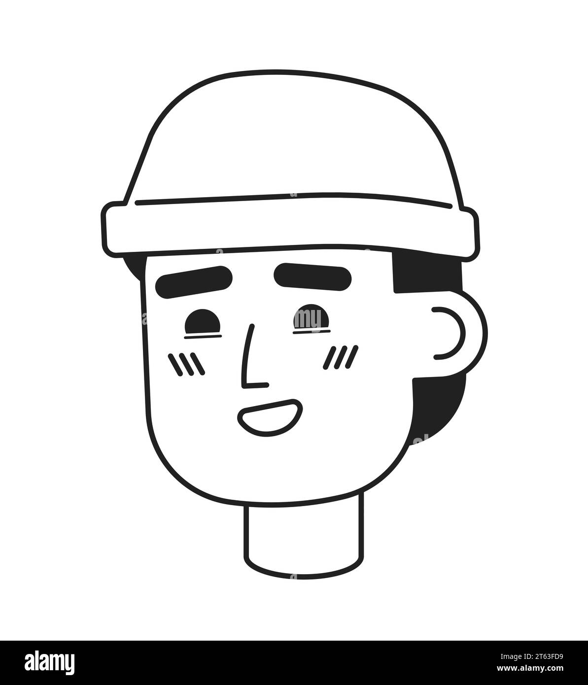 Wearing brimless hat man european black and white black and white 2D ...