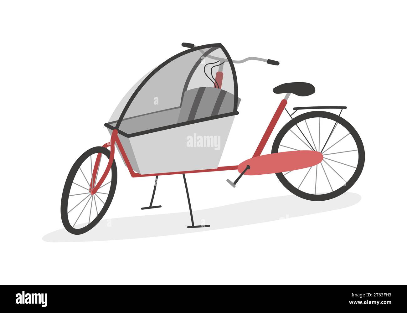 Parent cargo bike with two wheels and rain cover, box bicycle. Elegant ...