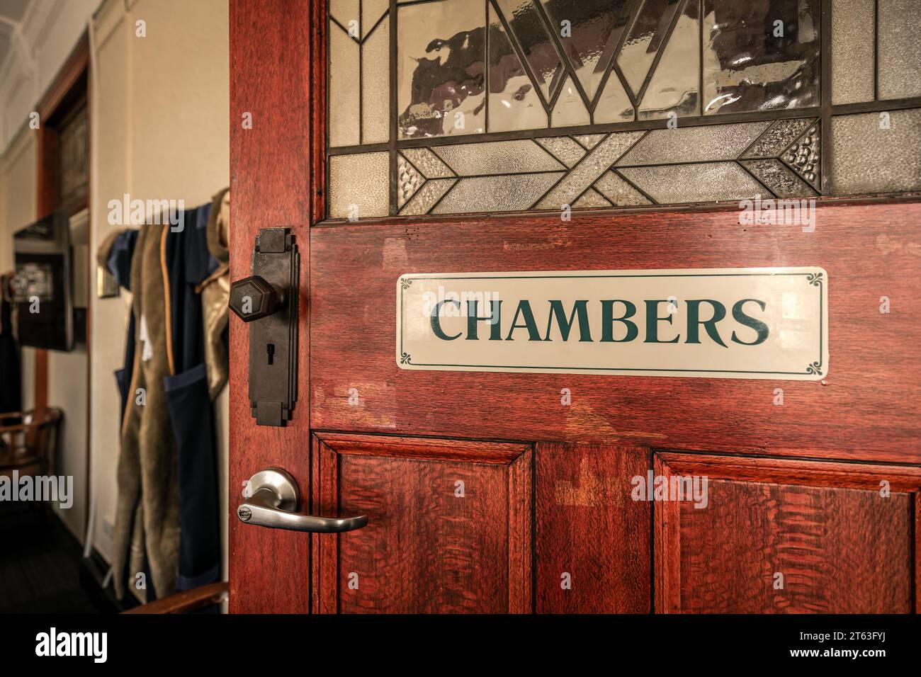 Gold Coast, Queensland, Australia - Chambers sign on the old style door ...