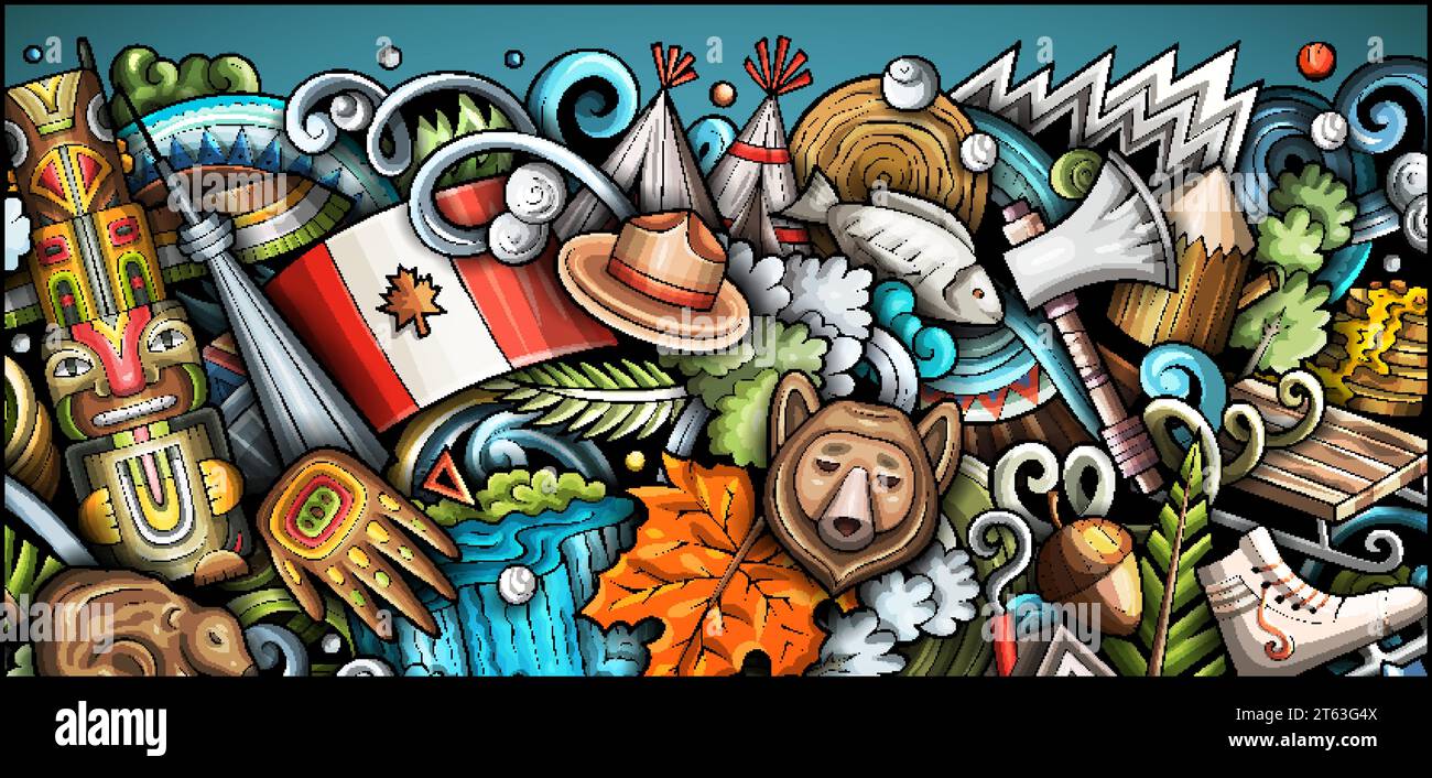 Cartoon vector doodle Canada banner design templates. Funny Canadian ...