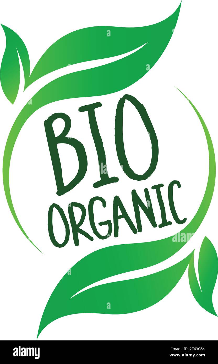 bio organic logo symbol in green leaf circle motif label vector isolated on white background ...