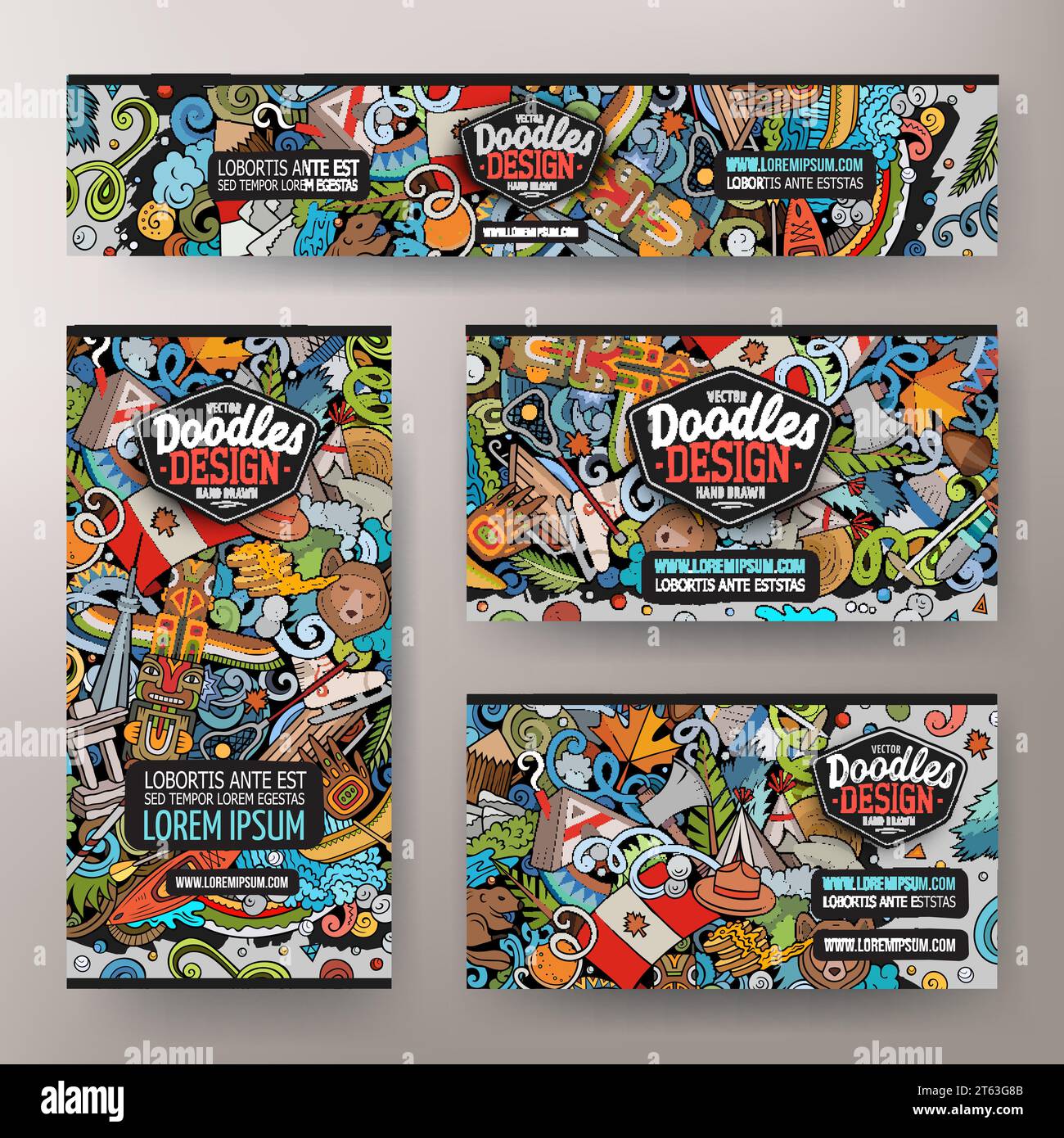 Cartoon vector doodle set of Canada corporate identity templates ...