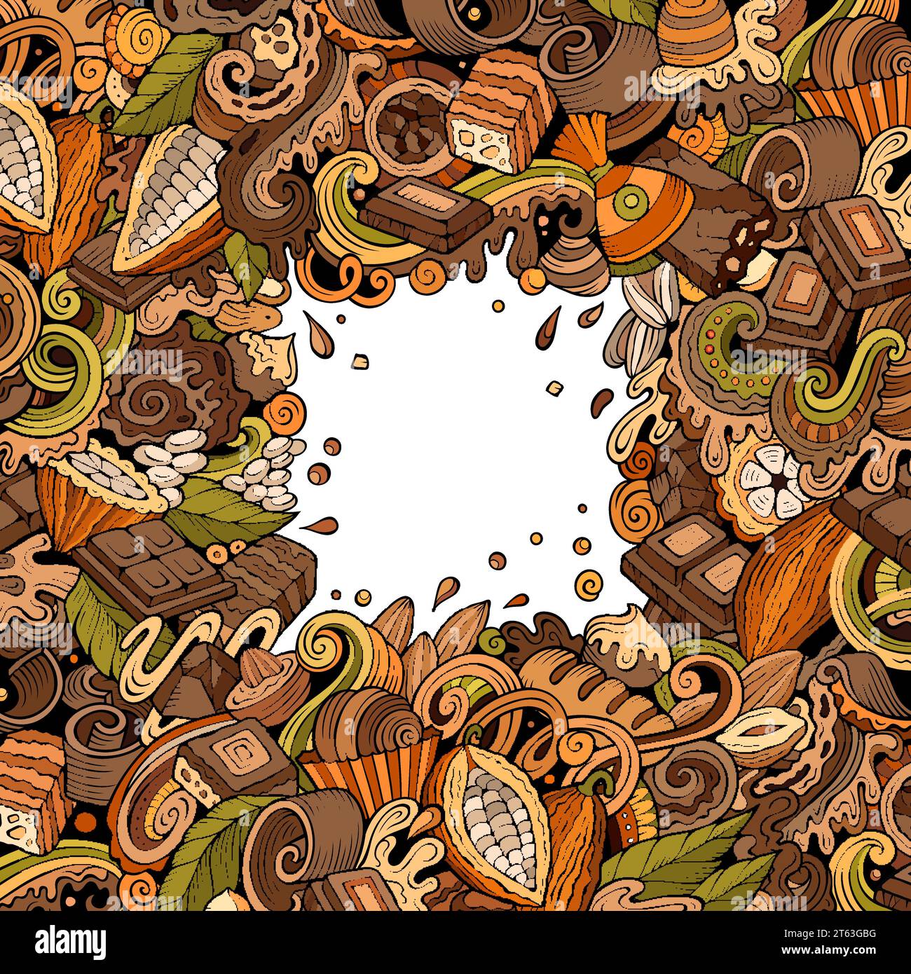 Chocolate hand drawn vector doodles frame. Choco border design. Sweet ...