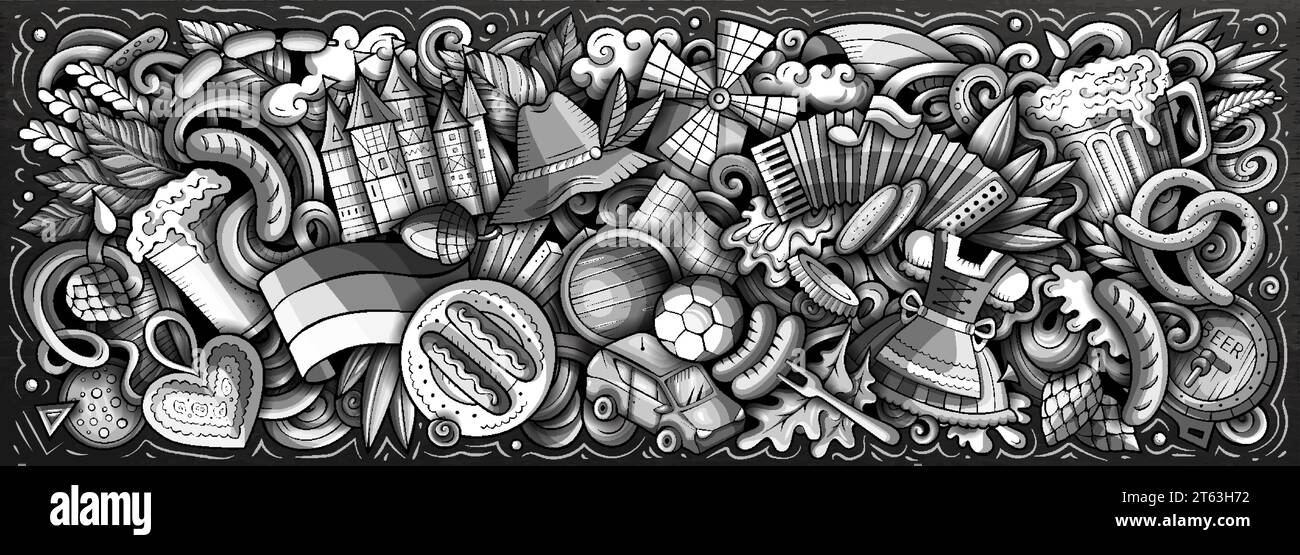 Vector illustration with Germany theme doodles.Monochrome banner design ...