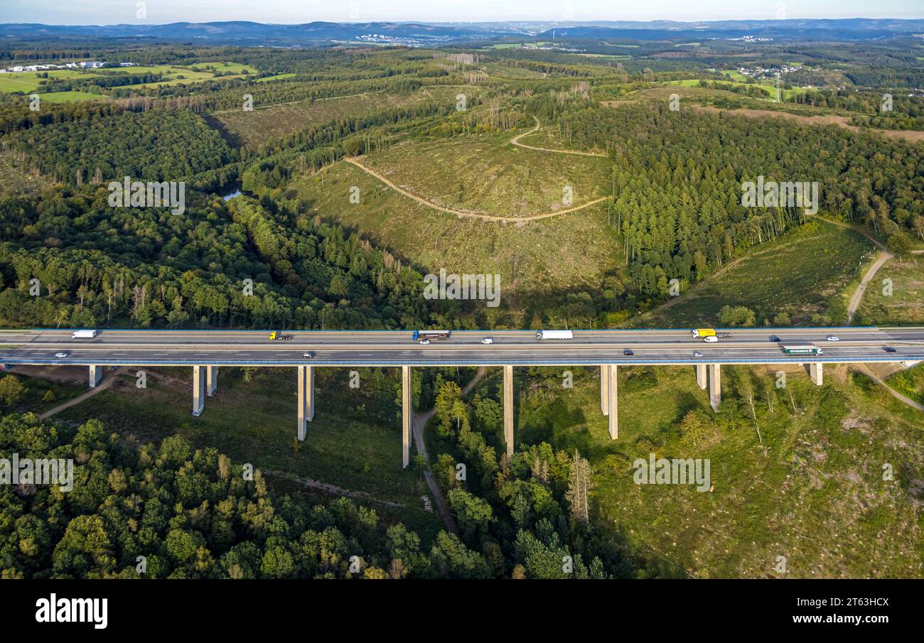 Aerial view, highway bridge ,A45, dilapidated viaducts, traffic ...