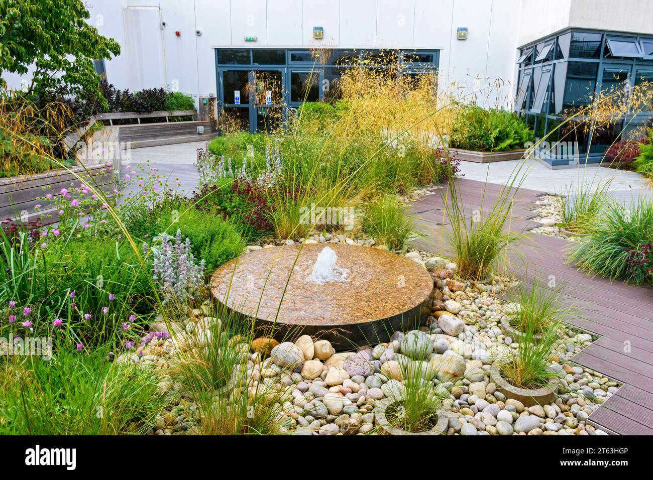 Water feature on the Roof Garden at Aberdeen Royal Infirmary, Scotland ...