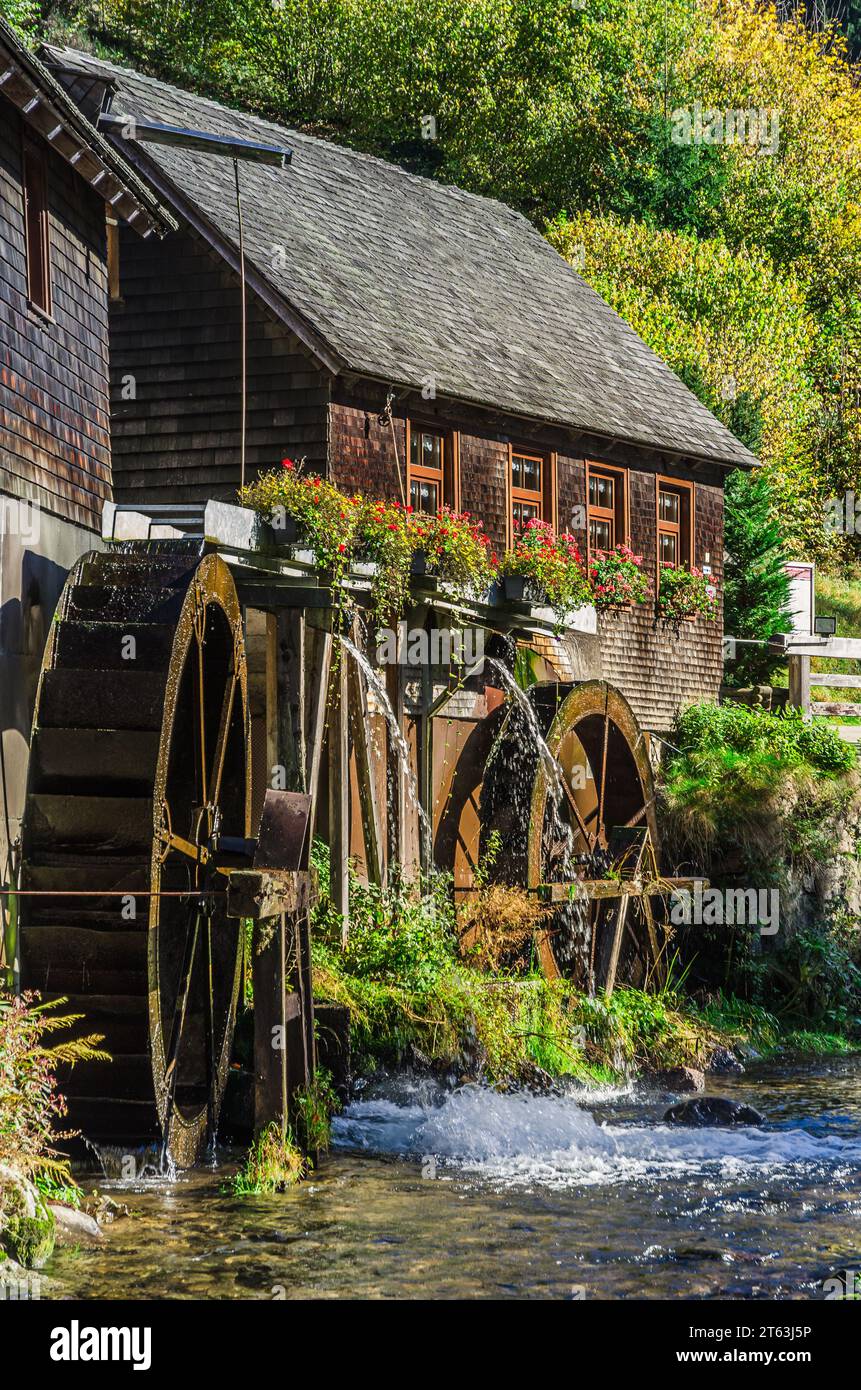 Hexenlochmühle, Hexenloch Mill, traditional water mill with two water ...