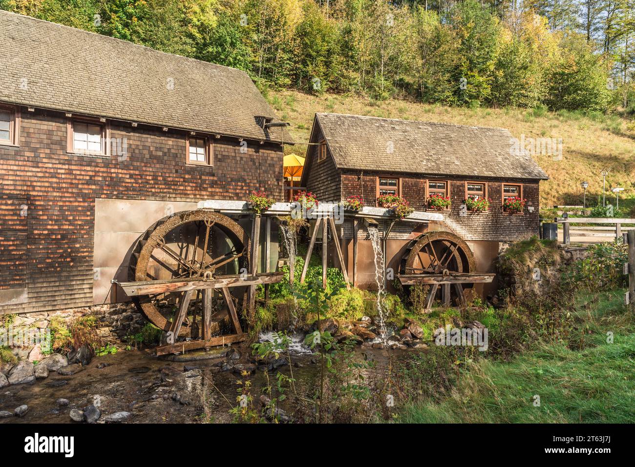 Hexenlochmühle, Hexenloch Mill, traditional water mill with two water ...
