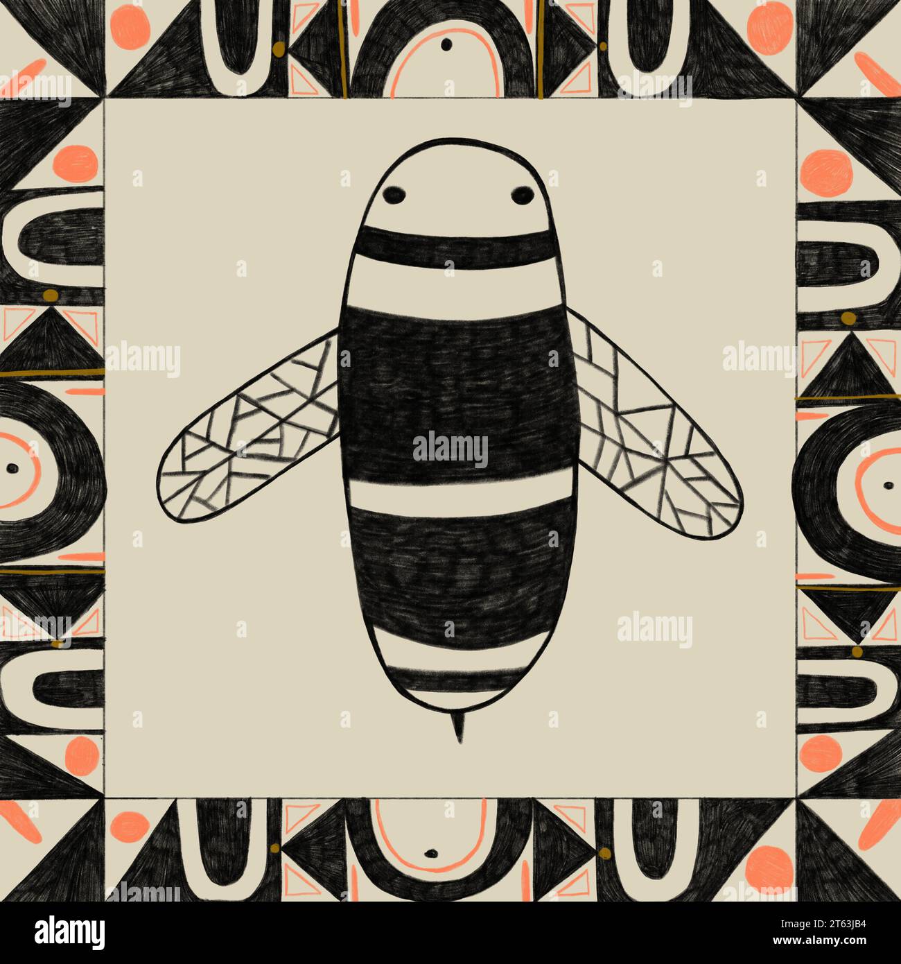 Illustration of honeybee with abstracts designs and geometric shapes in ...