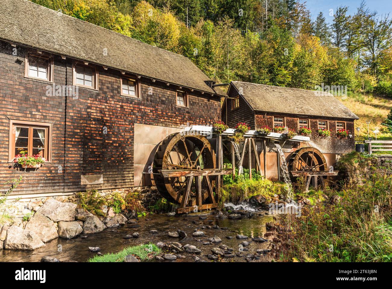 Hexenlochmühle, Hexenloch Mill, traditional water mill with two water ...