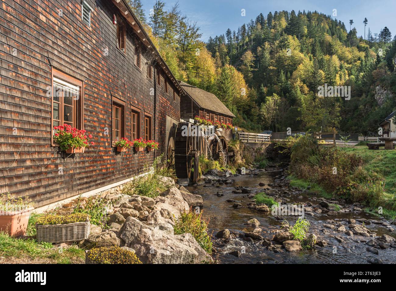 Hexenlochmühle, Hexenloch Mill, traditional water mill with two water ...