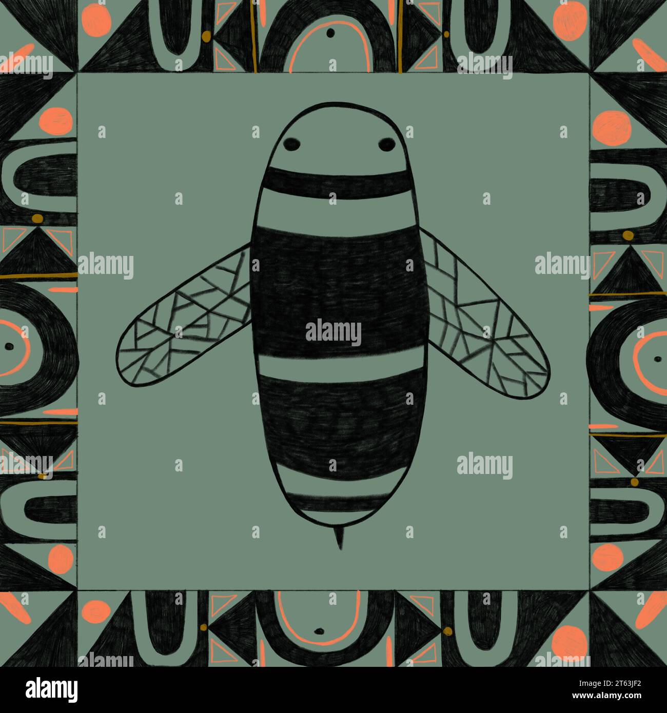Illustration of honeybee with abstracts designs and geometric shapes in ...