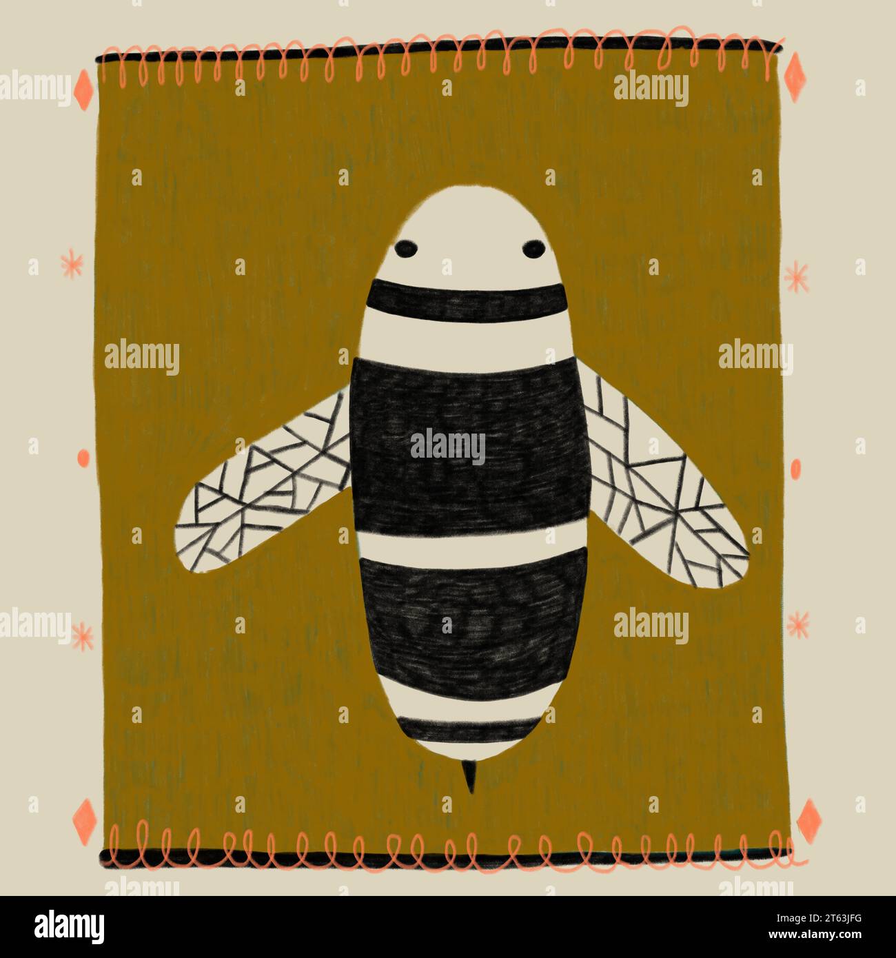 Illustration of honeybee in black and white colors representing neo ...