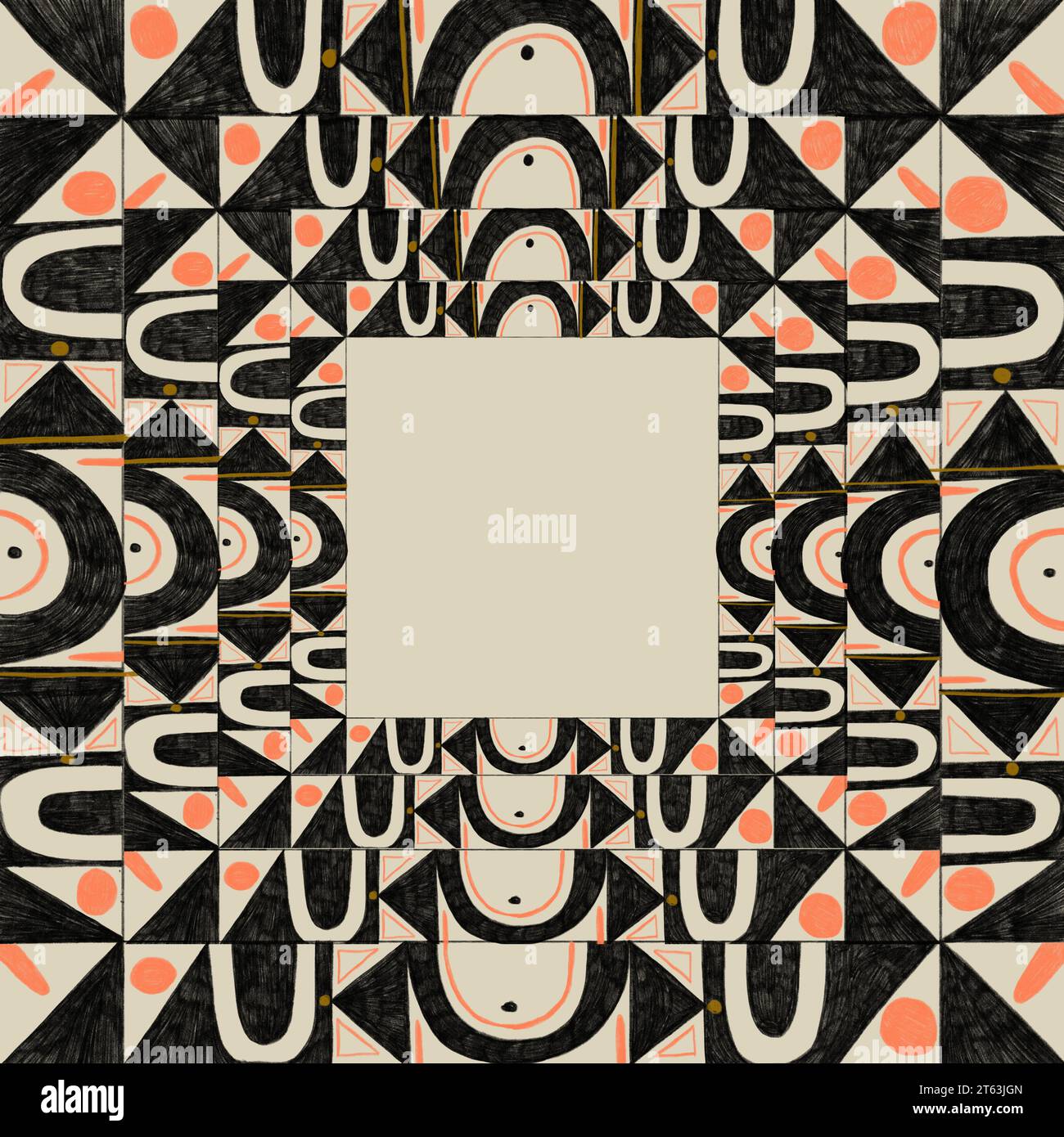 Illustration of square shape with black and orange color seamless and ...